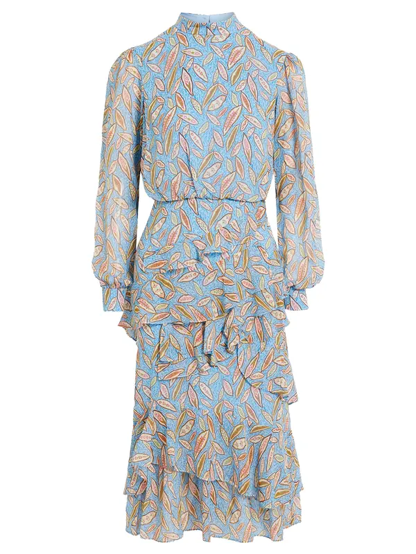Saloni Isa Ruffled Printed Silk-chiffon Midi Dress - Light Blue