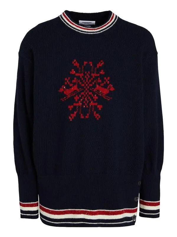 Thom Browne Intarsia Wool And Mohair-blend Sweater - Navy