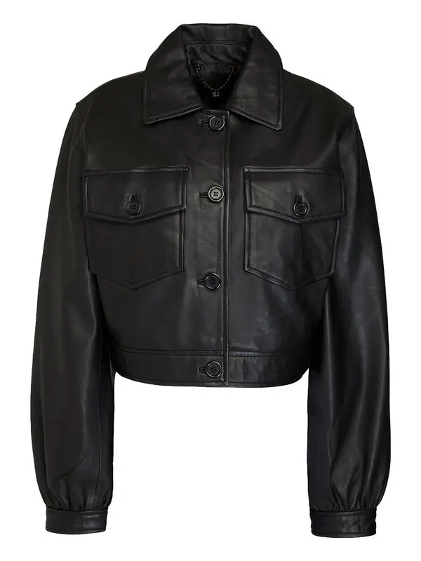 MUUBAA Cropped Leather Jacket - Black