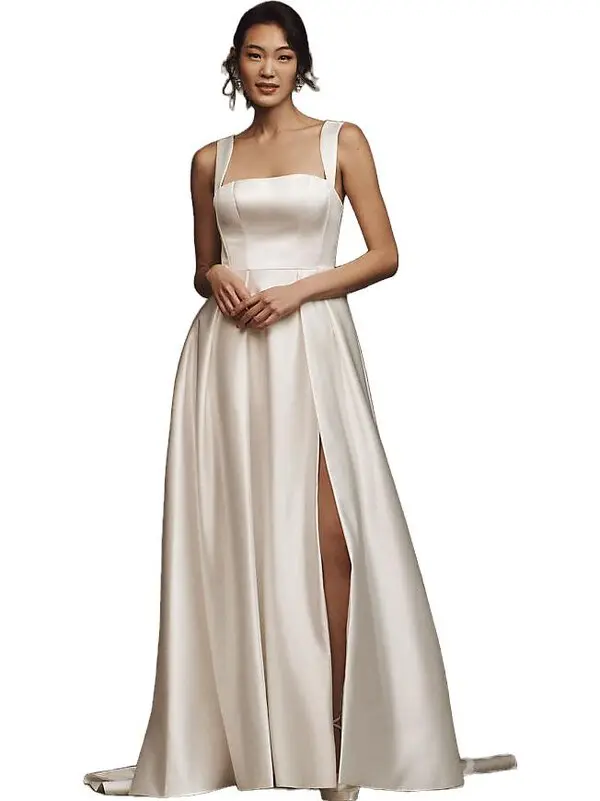 Jenny Yoo Clara Square-neck A-line Gown - Ivory