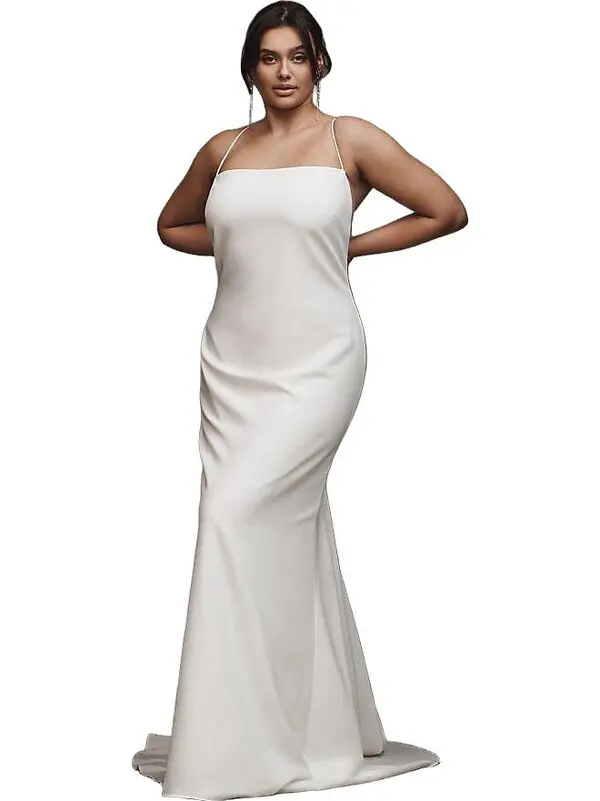 Watters Bonnie Fit & Flare Crepe Gown - Ivory