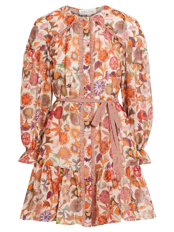 Saloni Pixie Floral-print Mini Dress - Orange