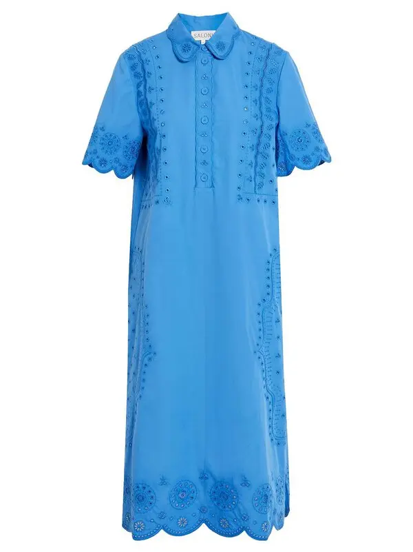 Saloni Dree Broderie Anglaise Midi Shirt Dress - Azure