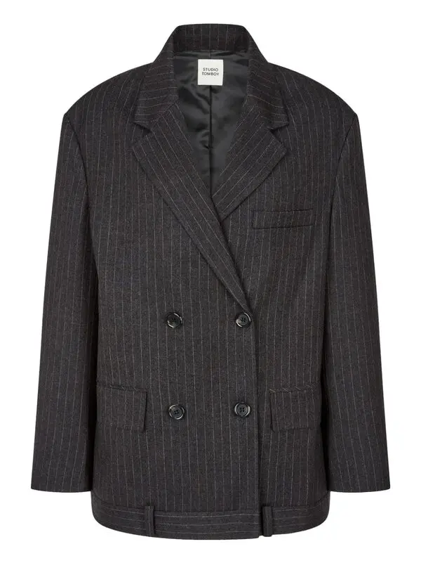 STUDIO TOMBOY Pinstriped Double-breasted Blazer - Grey