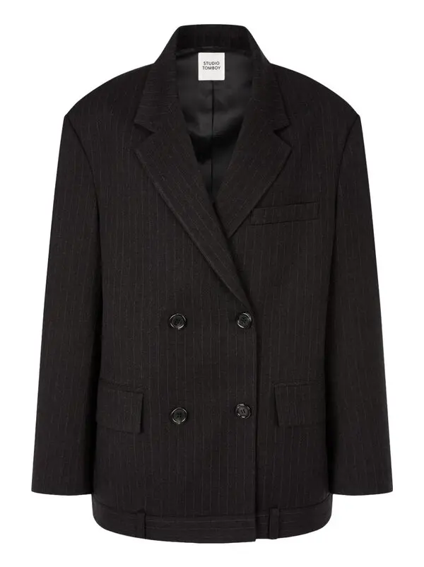 STUDIO TOMBOY Pinstriped Double-breasted Blazer - Black