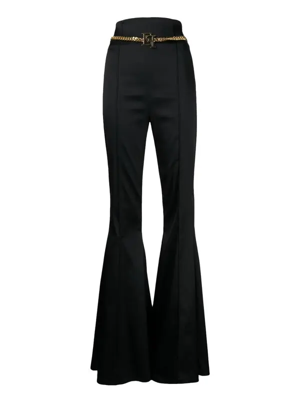 Elisabetta Franchi Flared Trousers With Chain Belt - Black