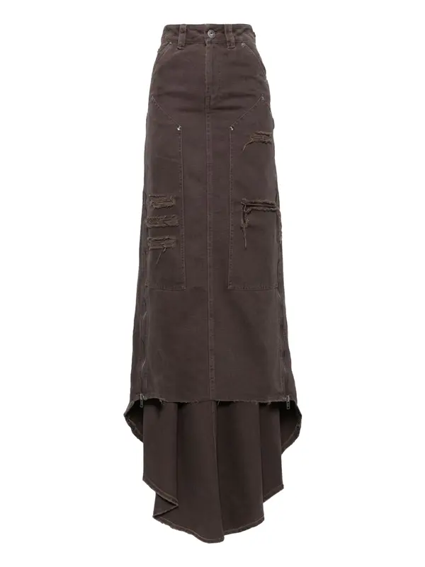 Vaquera Distressed High-low Skirt - Brown
