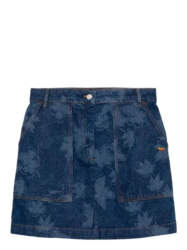 Maison Kitsuné Falling Leaves Laser Print Mini Skirt - Blue