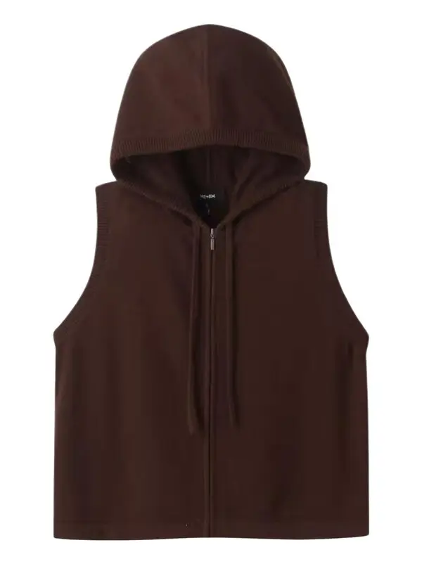 ME+EM Cashmere Sleeveless Relaxed Fit Zip Hoody - Double Espresso