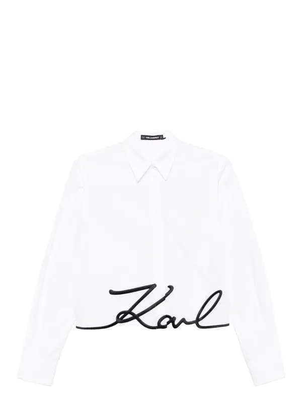 Karl Lagerfeld Embroidered-logo Cropped Shirt - White