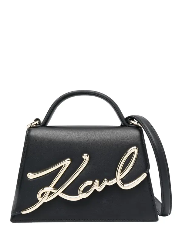 Karl Lagerfeld Signature Leather Crossbody Bag - Black