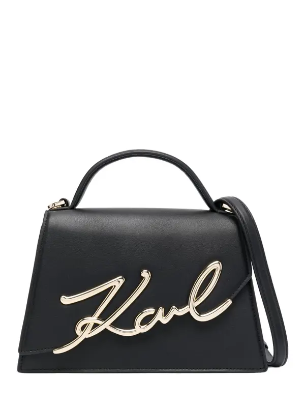 Karl Lagerfeld Signature Leather Cross Body Bag - Black
