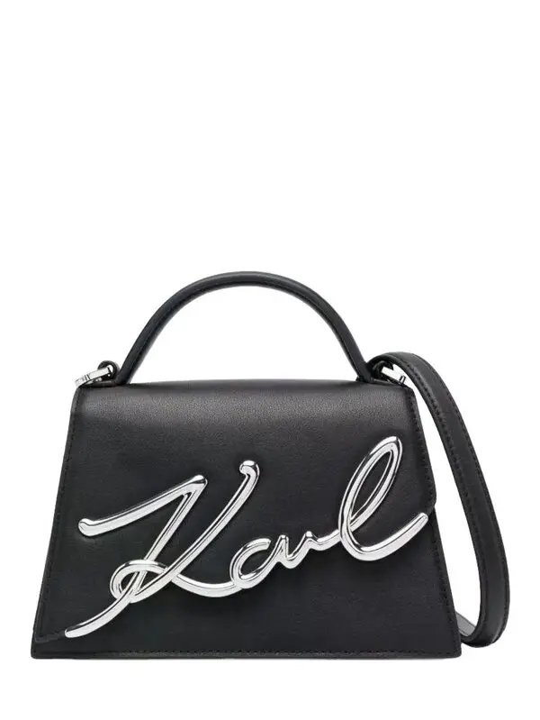 Karl Lagerfeld Signature Leather Crossbody Bag - Black
