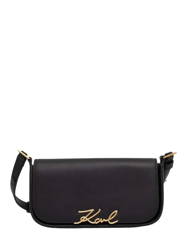 Karl Lagerfeld Signature Leather Shoulder Bag - Black