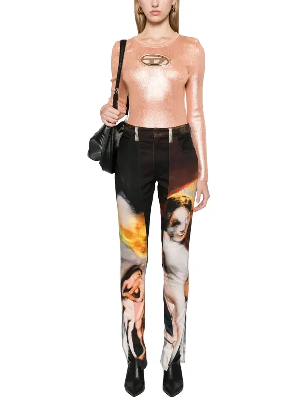 MUGLER X Ambera Wellmann Printed Straight Leg Jeans - Brown
