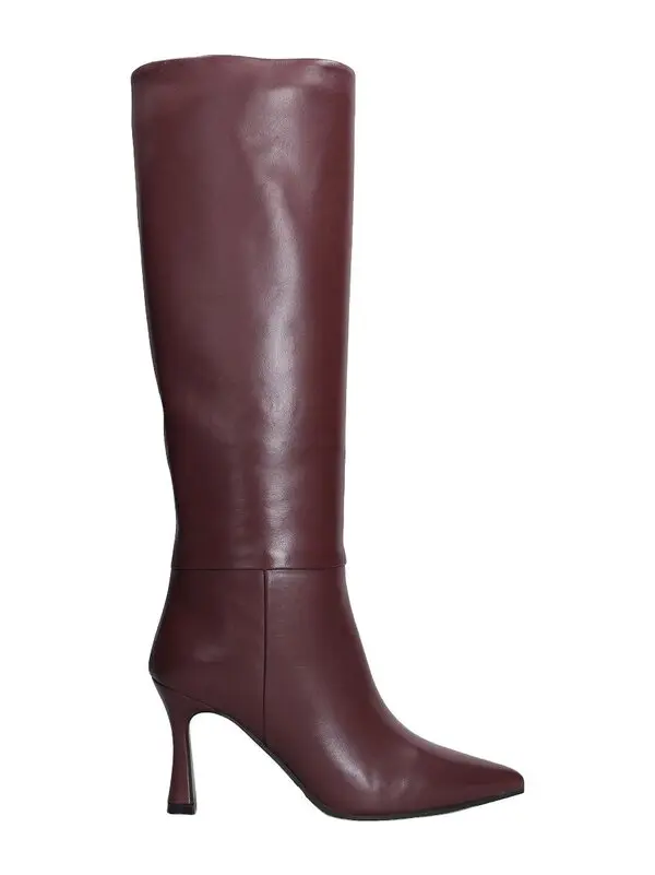 EVALUNA High Heel Leather Boots - Red