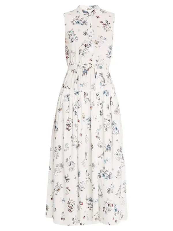 Adam Lippes Floral-print Poplin Sleeveless Midi Shirtdress With Belt - White Floral