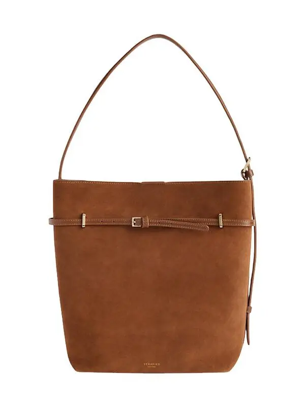 VERAFIED Belted Suede Tote Bag - Brown