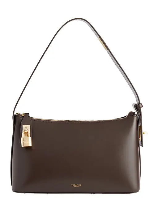 VERAFIED Leather Hobo Shoulder Bag - Dark Brown