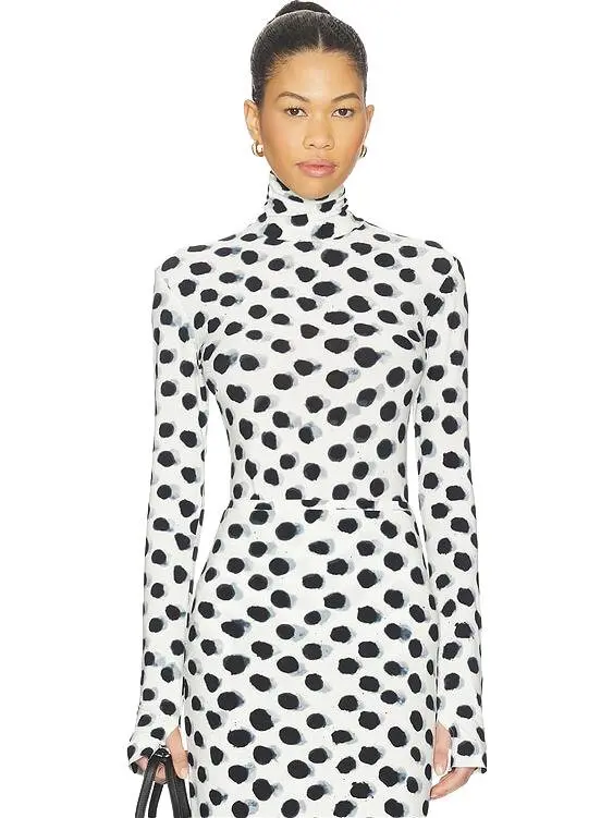 Norma Kamali Slim Fit Long Sleeve Turtleneck Top - Paint Dot