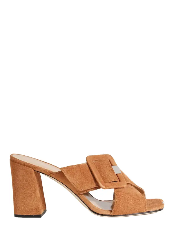 SERGIO ROSSI Sr Mia 80 Buckled Suede Mules - Light Brown