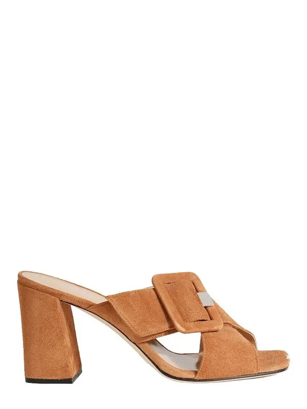 SERGIO ROSSI Sr Mia 80 Buckled Suede Mules - Light Brown