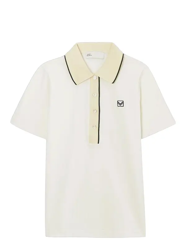 Tory Burch Embroidered Cotton-piqué Polo Shirt - Ivory