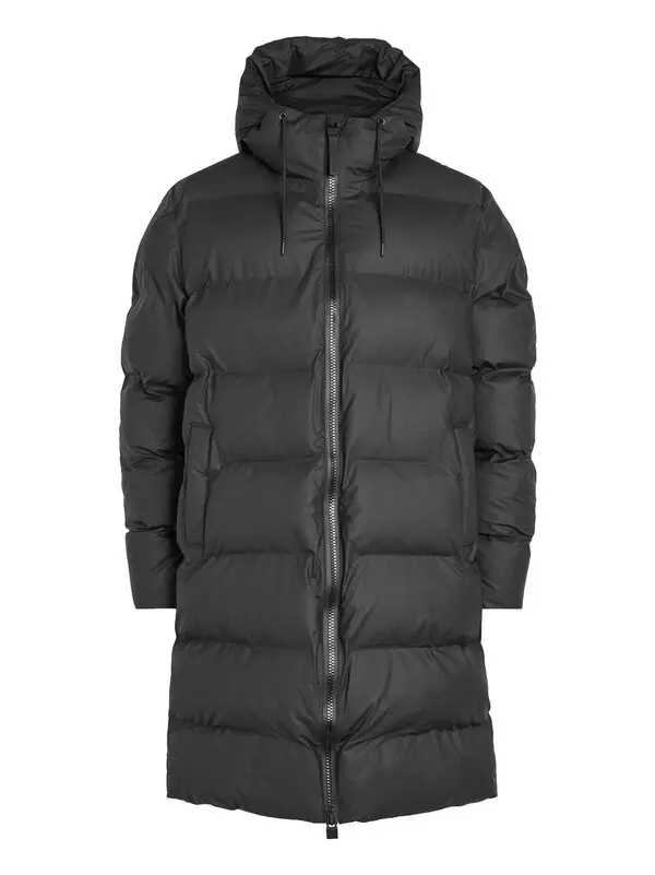 Rains Alta Long Quilted Waterproof Coat - Black