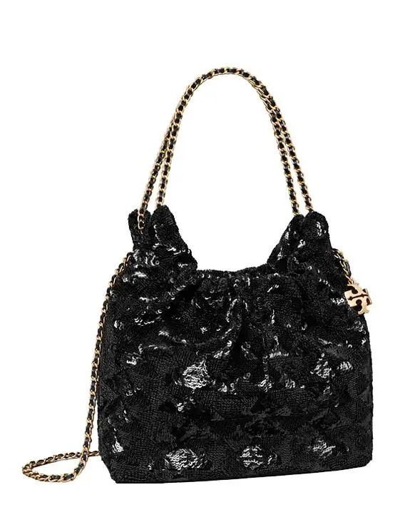 Tory Burch Mini Fleming Sequin Hobo Bag - Black