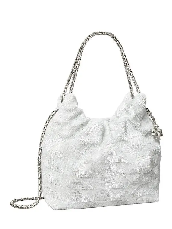 Tory Burch Mini Fleming Sequin Hobo Bag - White