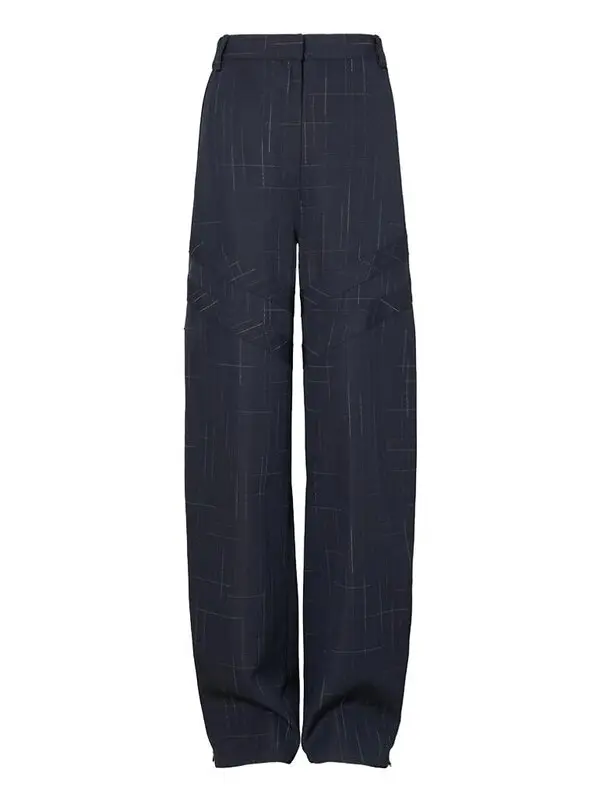 Tory Burch Wide-leg Wool Trousers - Dark Navy/copper