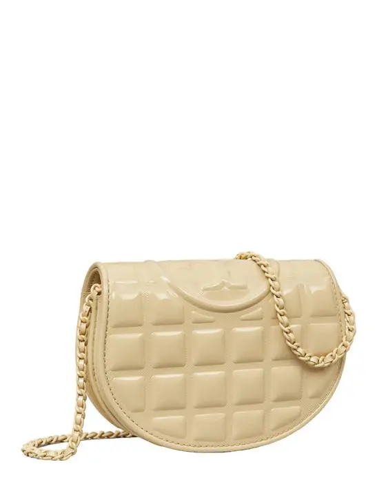 Tory Burch Mini Fleming Patent Square Quilt Crossbody - Vanilla Soft Serve
