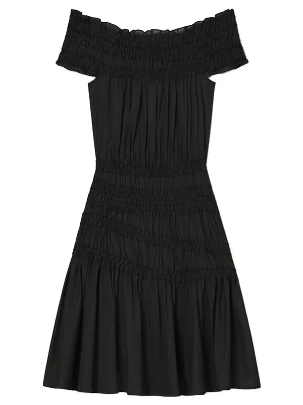Tory Burch Smocked Cotton Mini Dress - Black