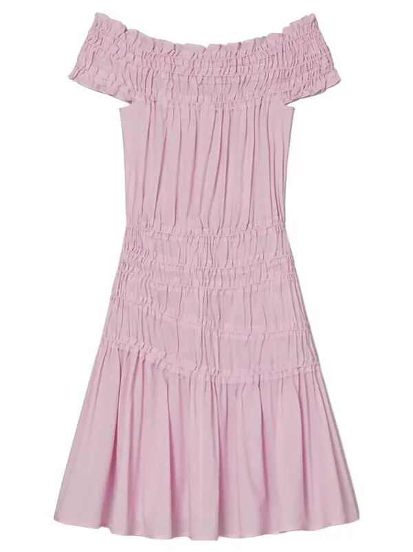 Tory Burch Smocked Cotton Mini Dress - Light Pink