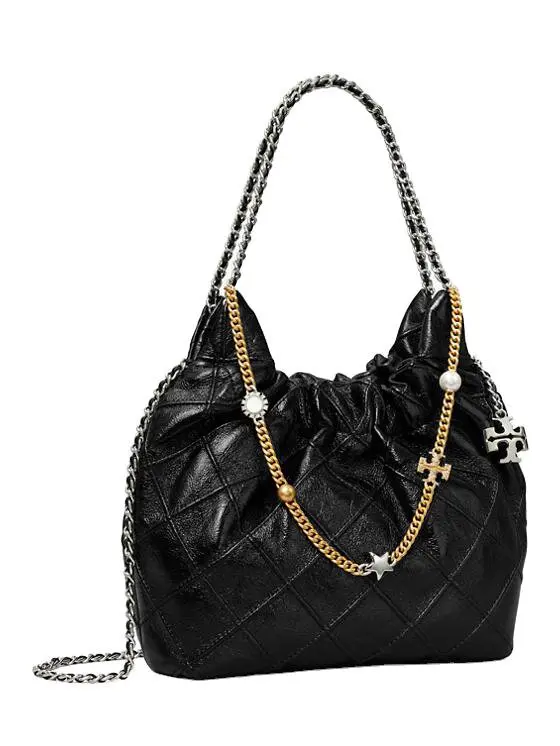 Tory Burch Mini Fleming Soft Distressed Hobo Bag - Black
