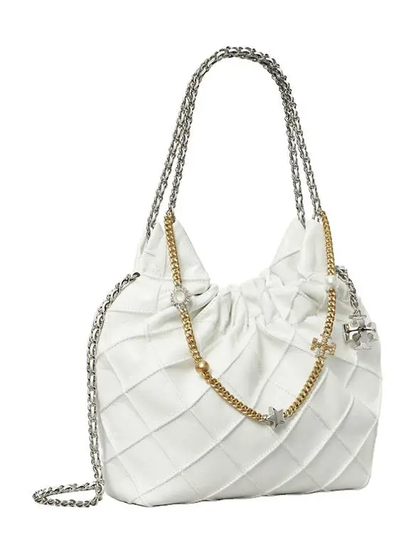 Tory Burch Mini Fleming Soft Distressed Hobo Bag - Blanc