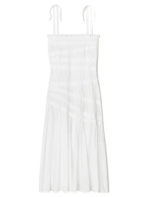 Tory Burch Smocked Cotton Dress - White