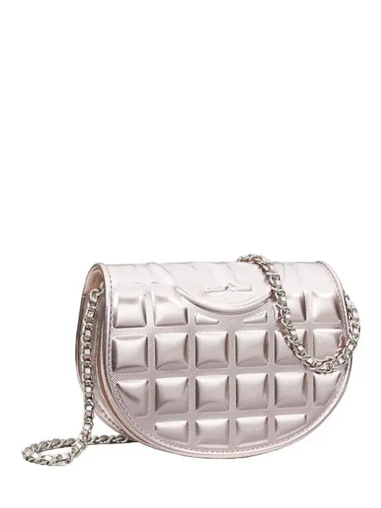 Tory Burch Mini Fleming Metallic Square Quilt Crossbody - Sparkle Pink