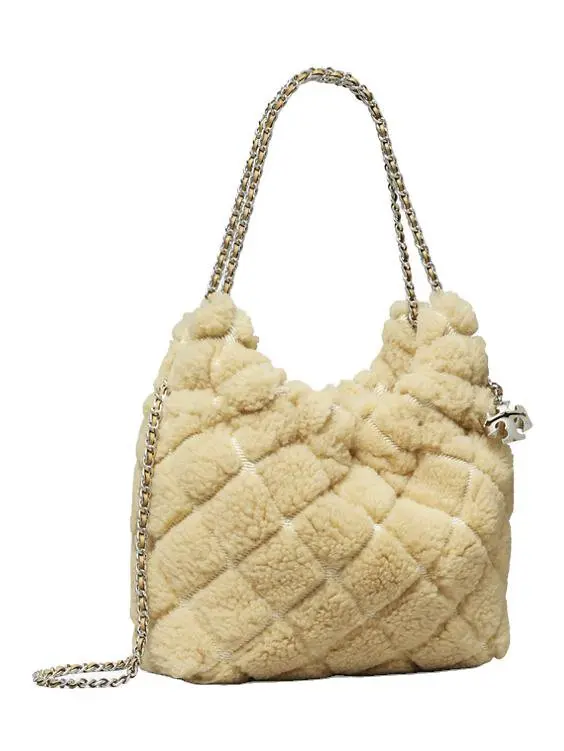 Tory Burch Mini Shearling Drawstring Bag - Ivory