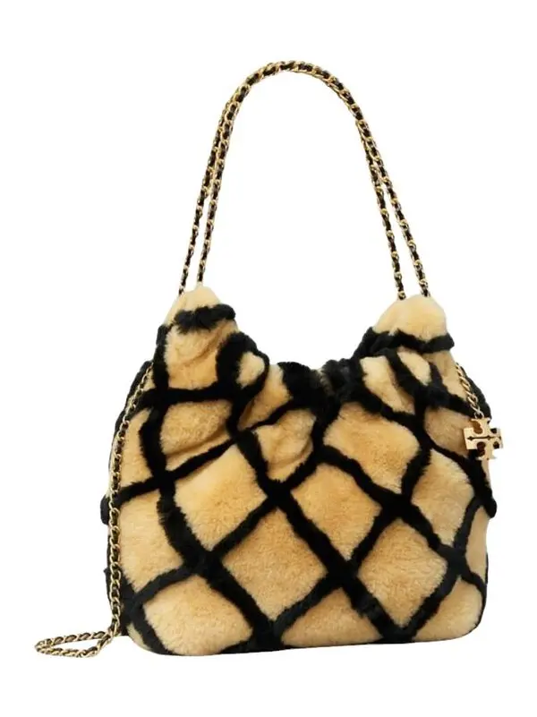 Tory Burch Mini Shearling Drawstring Bag - Toffee