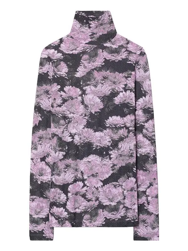 Tory Burch Printed Jersey Turtleneck - Pink Pixel Floral