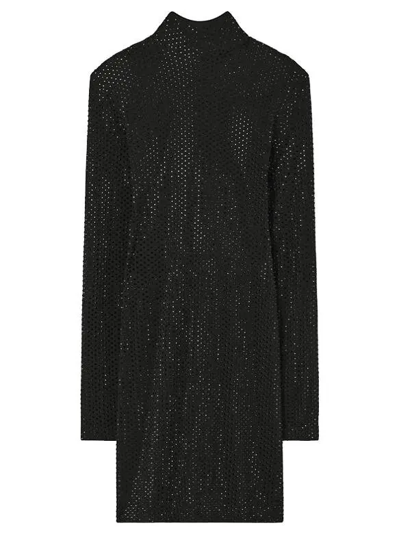Tory Burch Embellished Viscose Turtleneck Dress - Black