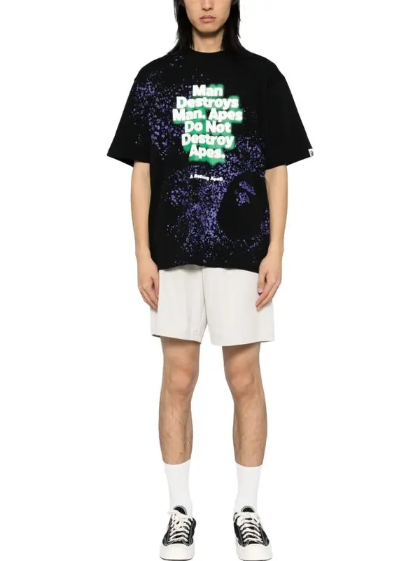 A BATHING APE Spray-print Slogan T-shirt - Black