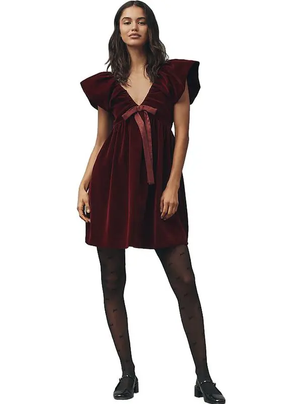 Endless Rose Velvet Bow Mini Dress - Merlot