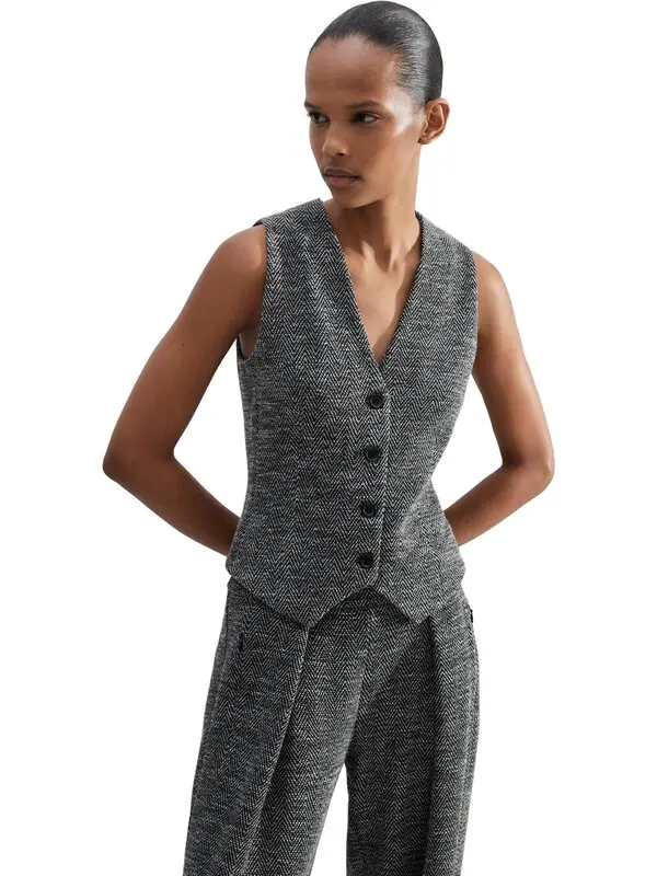 ME+EM Herringbone Jacquard Tailored Vest - Black/white