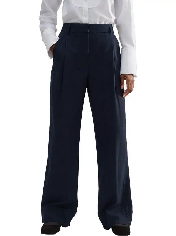 ME+EM Pinstripe Flannel Trousers - Navy Multi