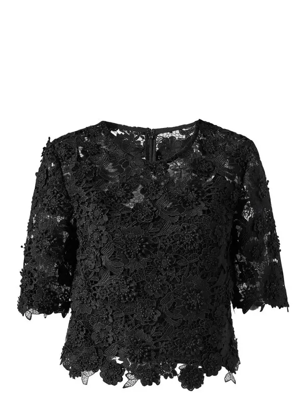 Carolina Herrera Floral Lace Top - Black