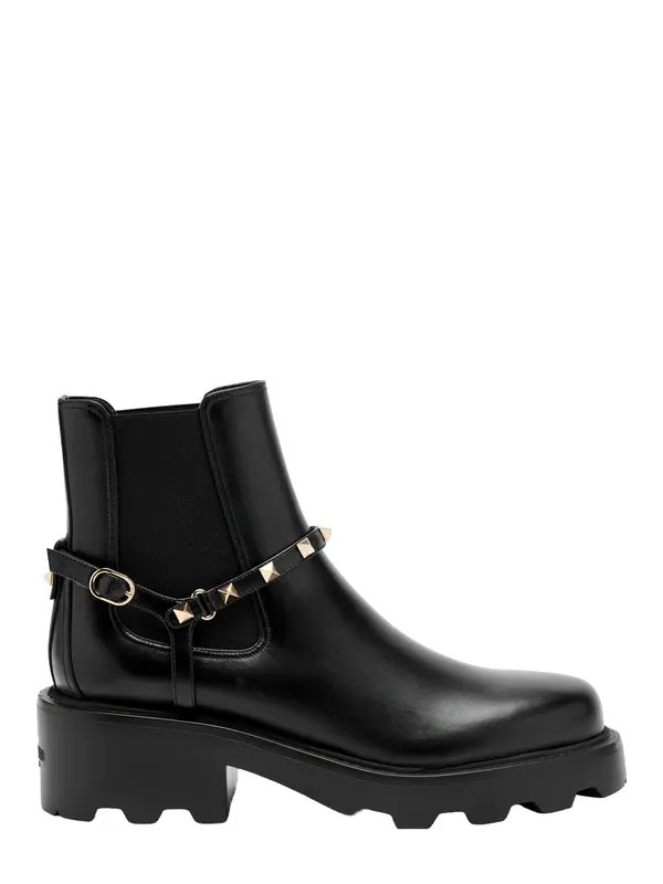Valentino Garavani Rockstud Leather Ankle Boots - Black