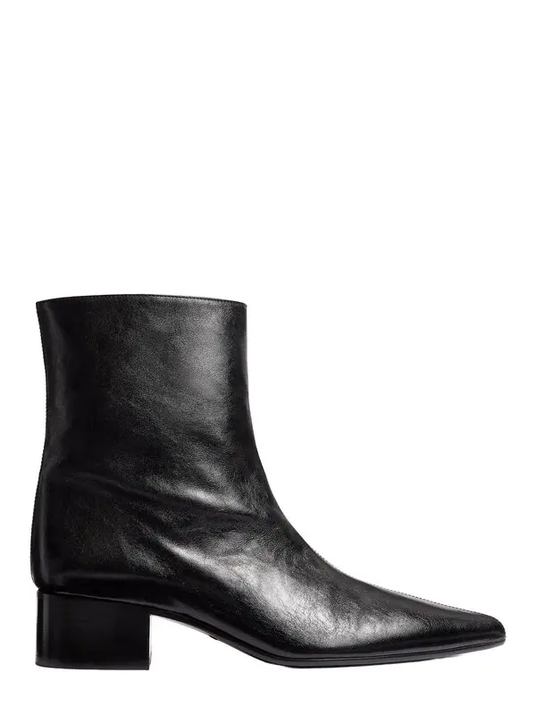Khaite Andee Ankle Boot In Glazed Leather - Black