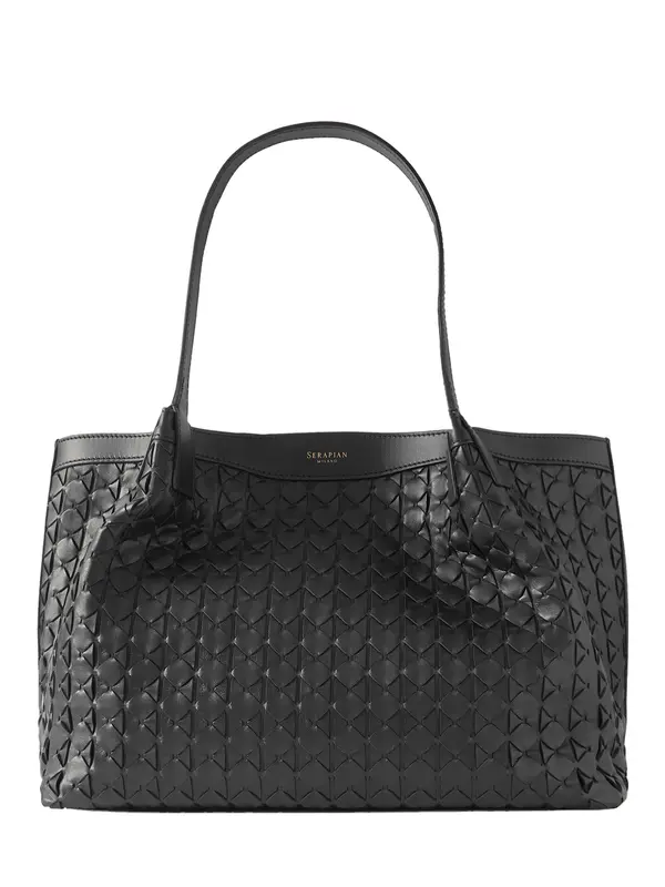 SERAPIAN Secret Small Woven Leather Tote - Black